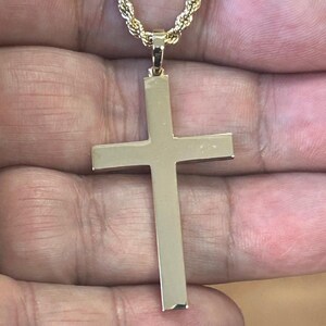 18K Solid Gold Thick Plain Cross Pendant 40mm X 24mm – Minimalist ...