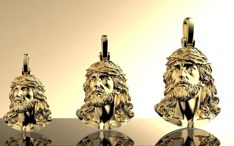 14K Solid Gold 3D Jesus Pendant 3 Different Size Options, Solid Gold ...