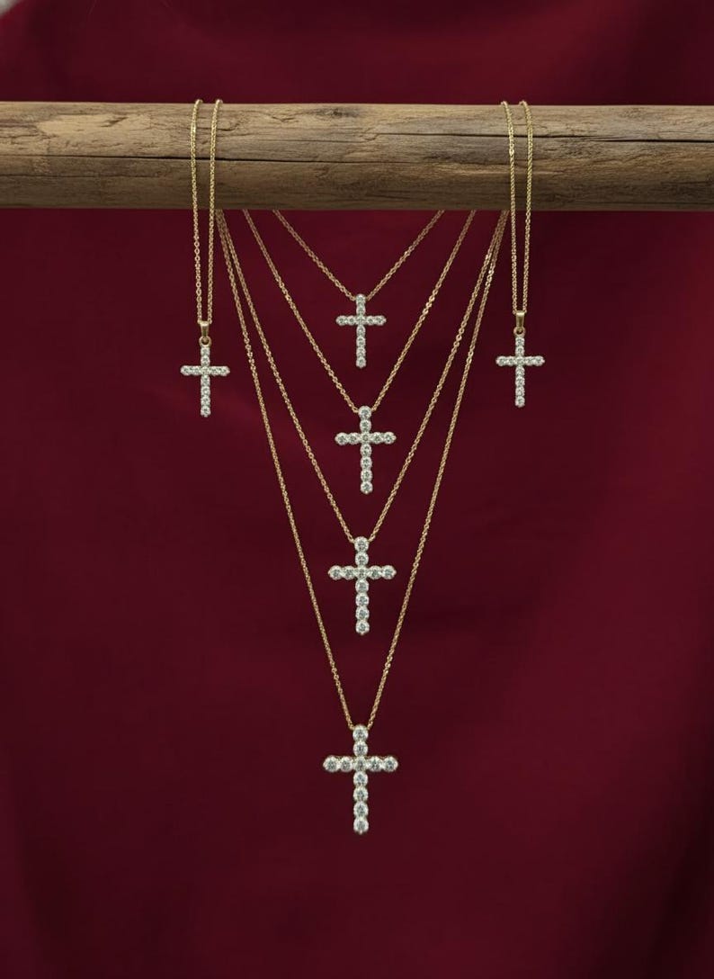 14k Gold Diamond Cross Pendant Necklace, Lab Diamond Cross 0.25–5ct ...
