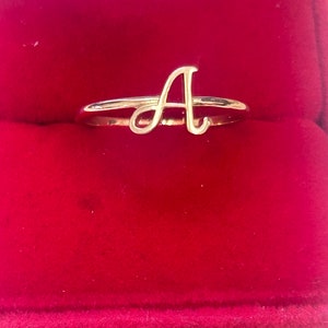 14K Solid Gold Initial Letter Ring, Alphabet Gold Ring, Thin Initial ...