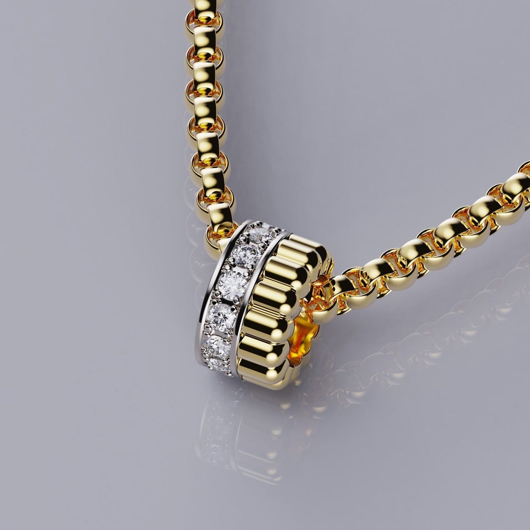 14k Solid Gold Diamond Pendant and Bracelet Charm, Round Pendant Charm ...