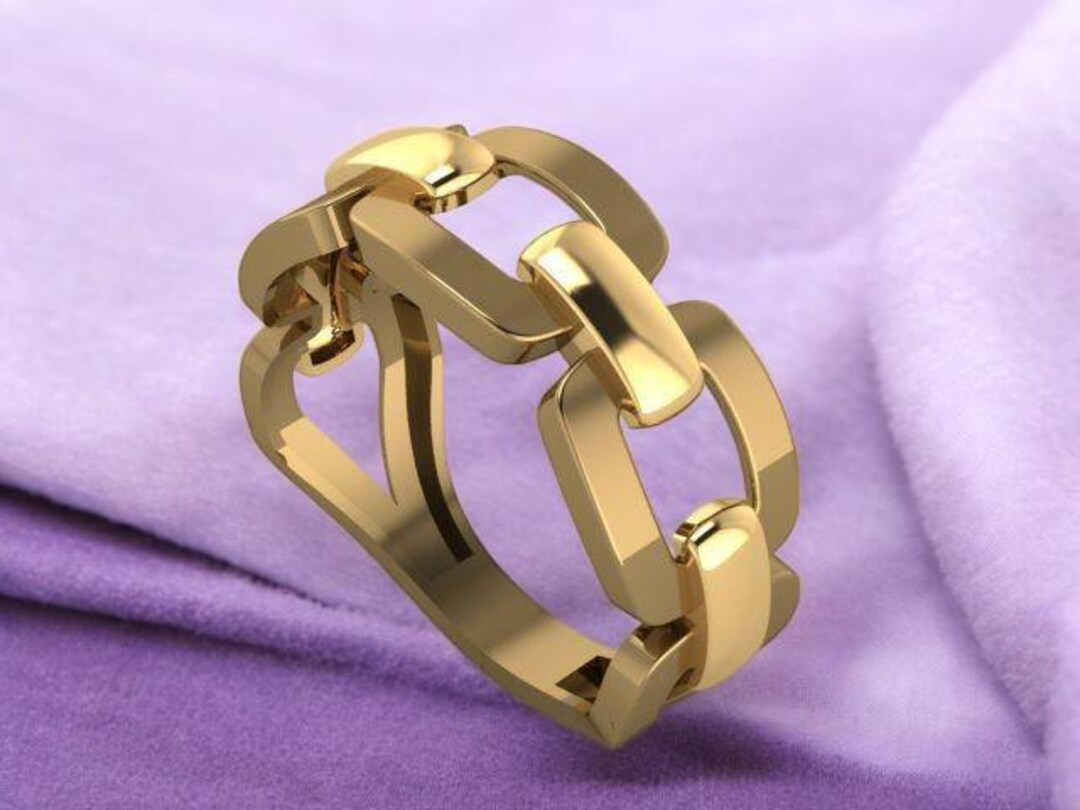 14k Solid Gold Large Chain Ring, 8mm Wide Stackable Chain Ring for Her ...
