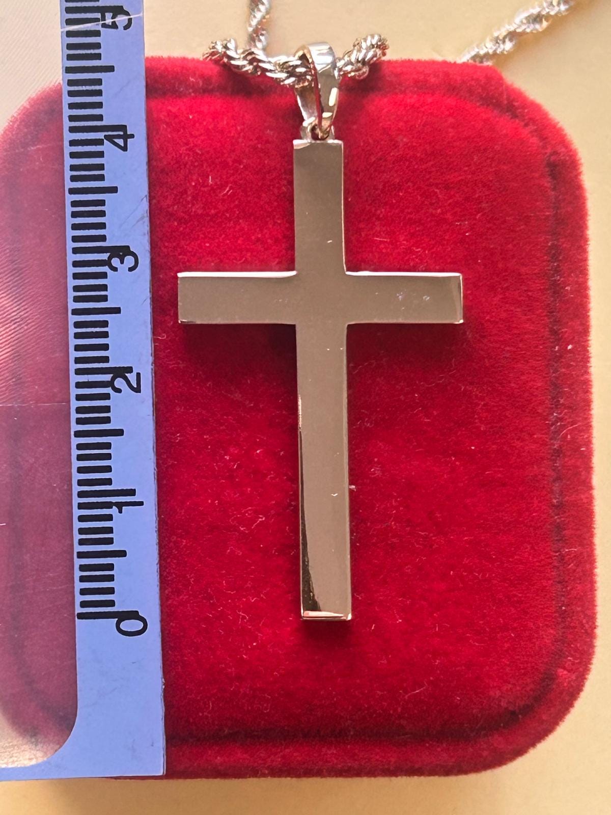 18K Solid Gold Thick Plain Cross Pendant 40mm X 24mm – Minimalist ...