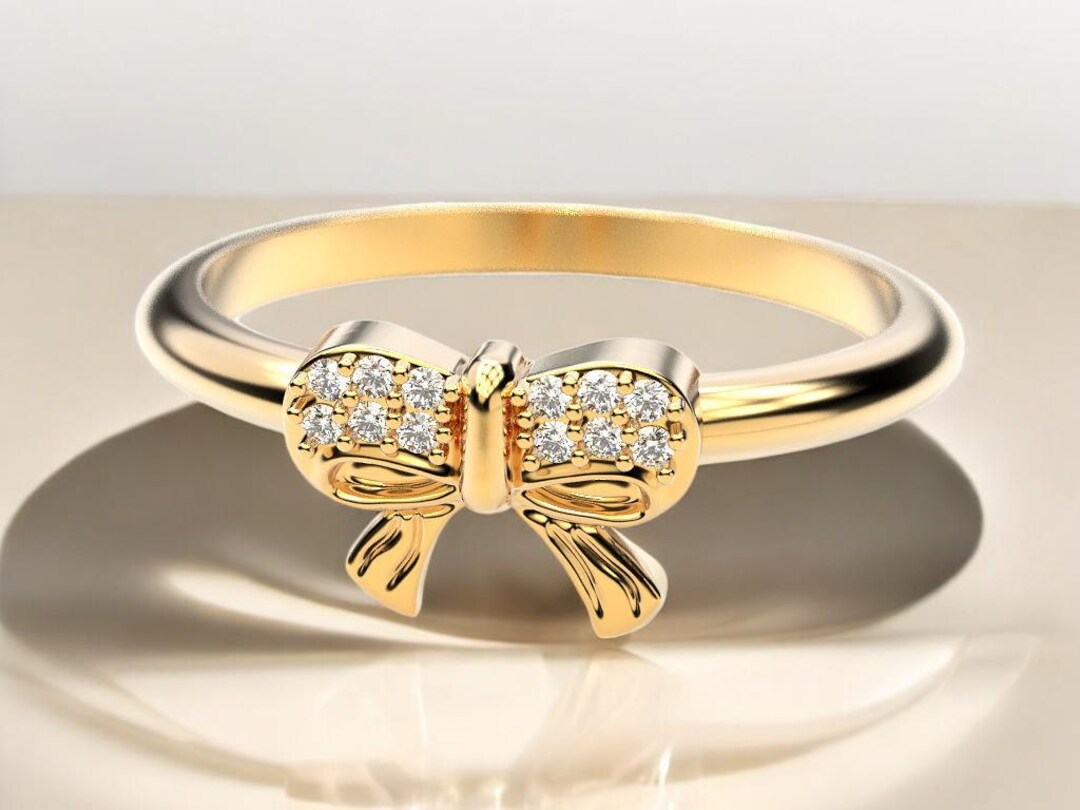Diamond Bow Ring, 14k Solid Gold Bow Ring, Bow Design Ring for Her ...