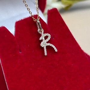 14K Solid Gold Diamond Initial R Necklace, Diamond Personalized Initial ...