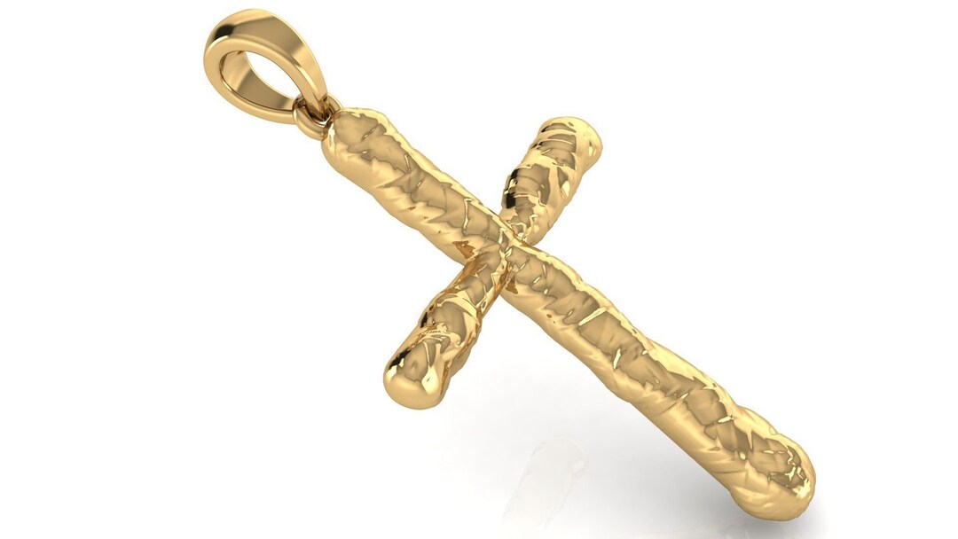 14k Solid Gold Hammered Cross Pendant, Gold Irregular Hammered Cross ...