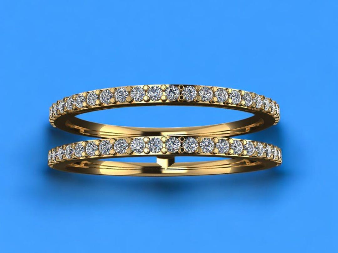 14k Solid Gold Double Row Half Eternity Diamond Ring, 2 Row Diamond ...