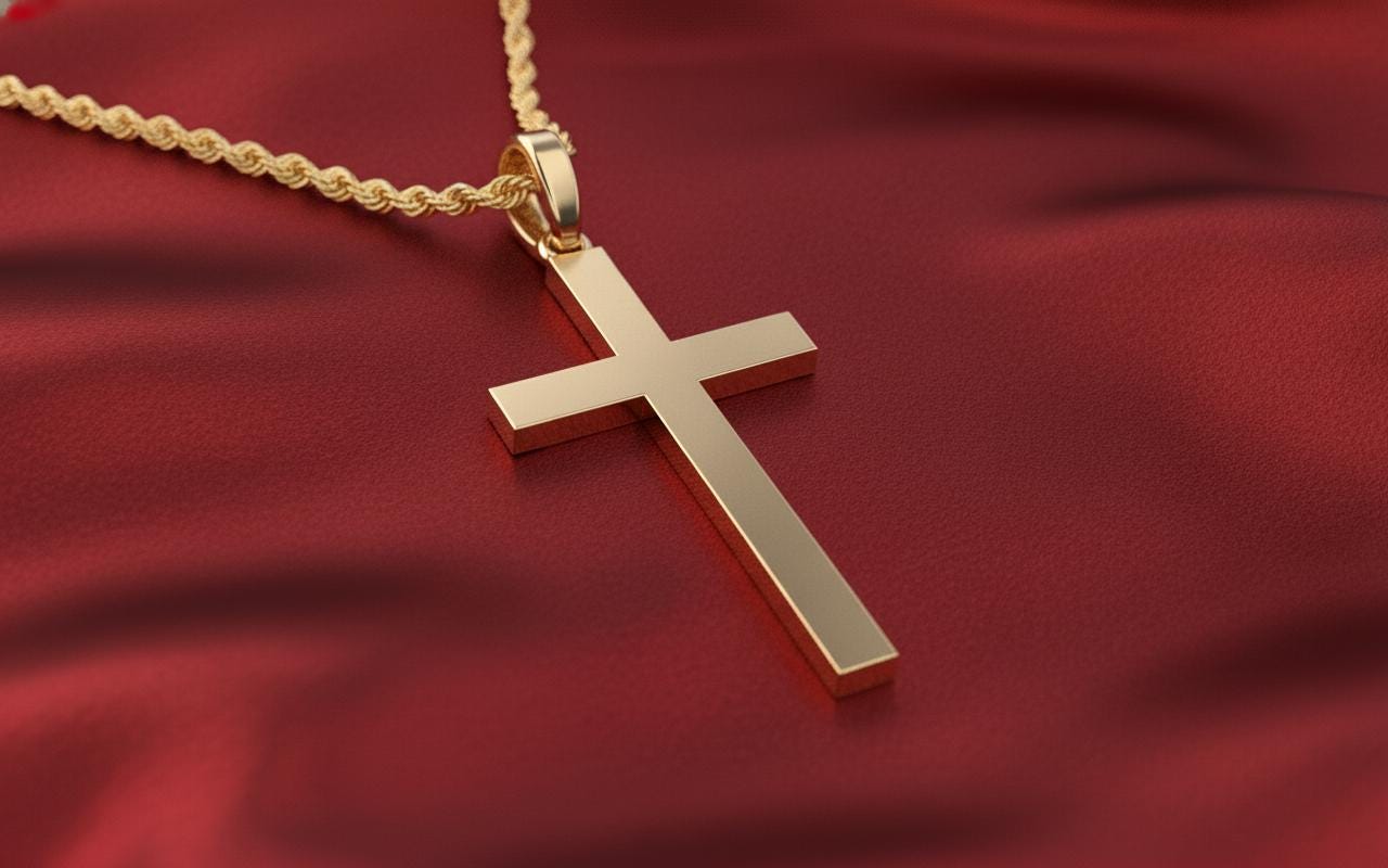 18K Solid Gold Thick Plain Cross Pendant 40mm X 24mm – Minimalist ...