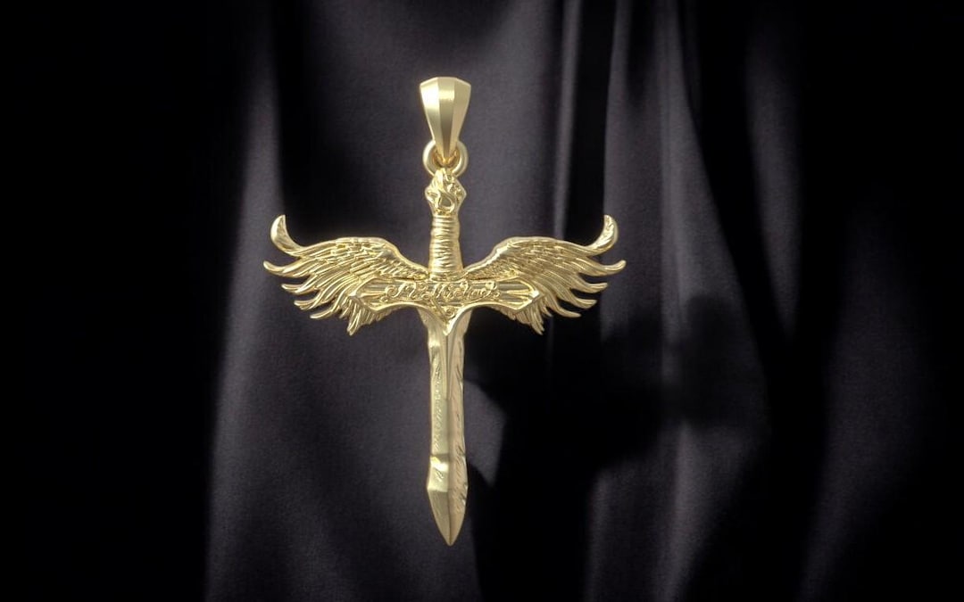14k Solid Gold St Michael Sword Pendant, 6 Grams 14l Gold Saint Michael ...