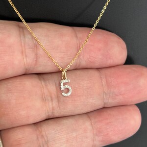Diamond Number 5 Charm Pendant, 14k Solid Gold Diamond Number Charm for ...