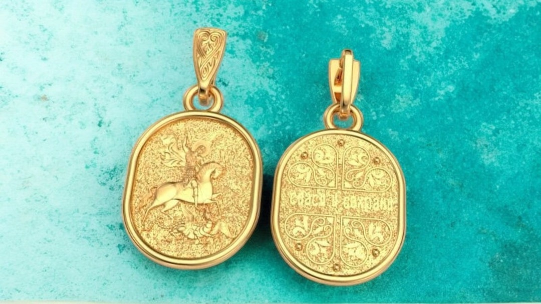 14k Solid Gold Saint George Necklace, St George Necklace for Her ...