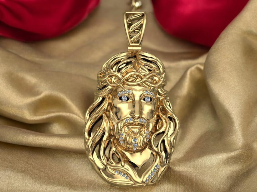 14K, 18K Solid Gold Diamond Jesus Pendant, Solid Gold 3D Jesus Pendant ...
