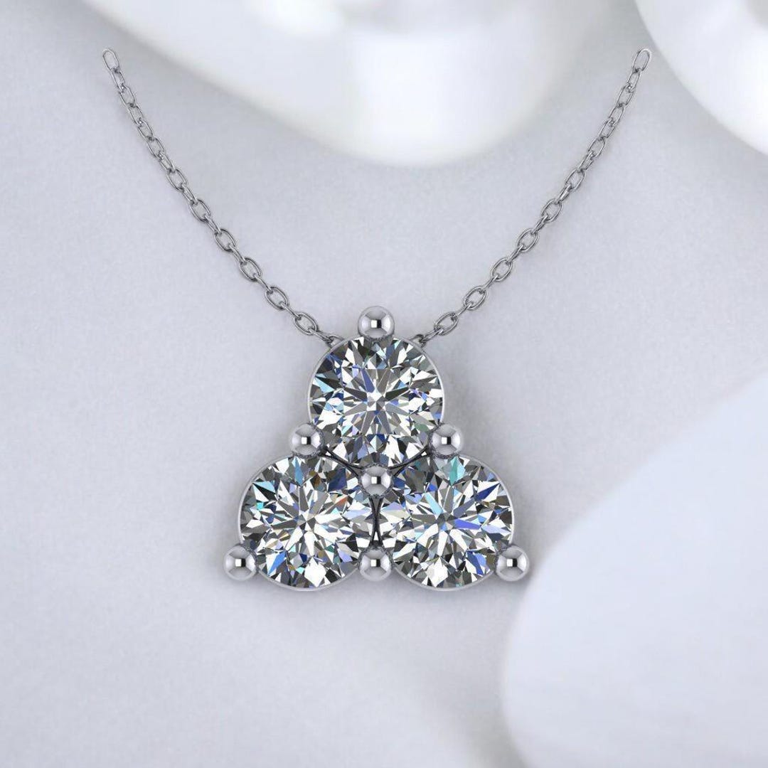 3 Diamond Necklace, Trio Round Diamonds Necklace, 3 Round Diamond ...
