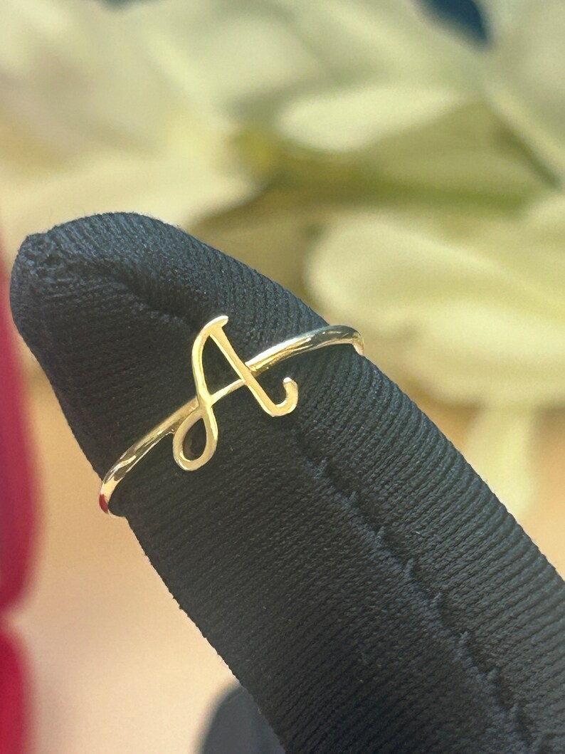 14K Solid Gold Initial Letter Ring, Alphabet Gold Ring, Thin Initial ...