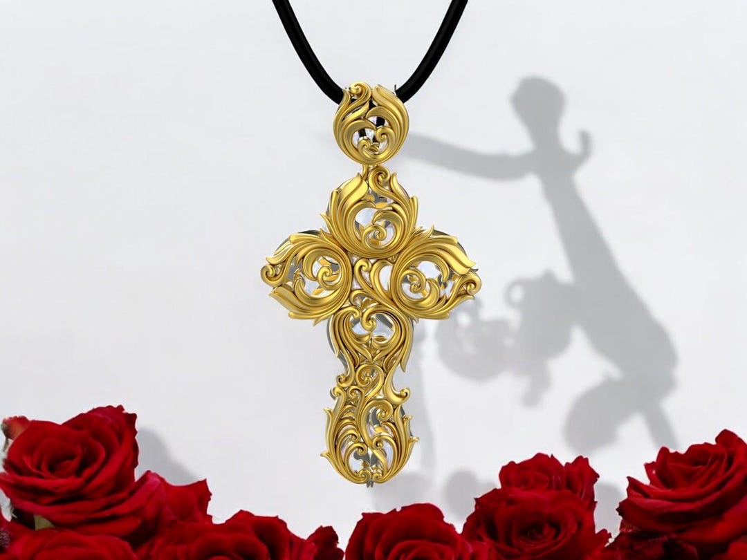 14k Solid Gold Art-deco Style Cross, 16 Grams 14k Gold Art Deco Cross ...