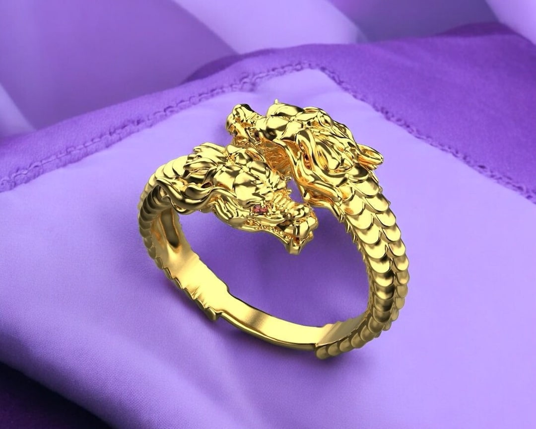 18k Solid Gold Dragon Ring With Diamonds, Diamond Dragon Gold Ring ...