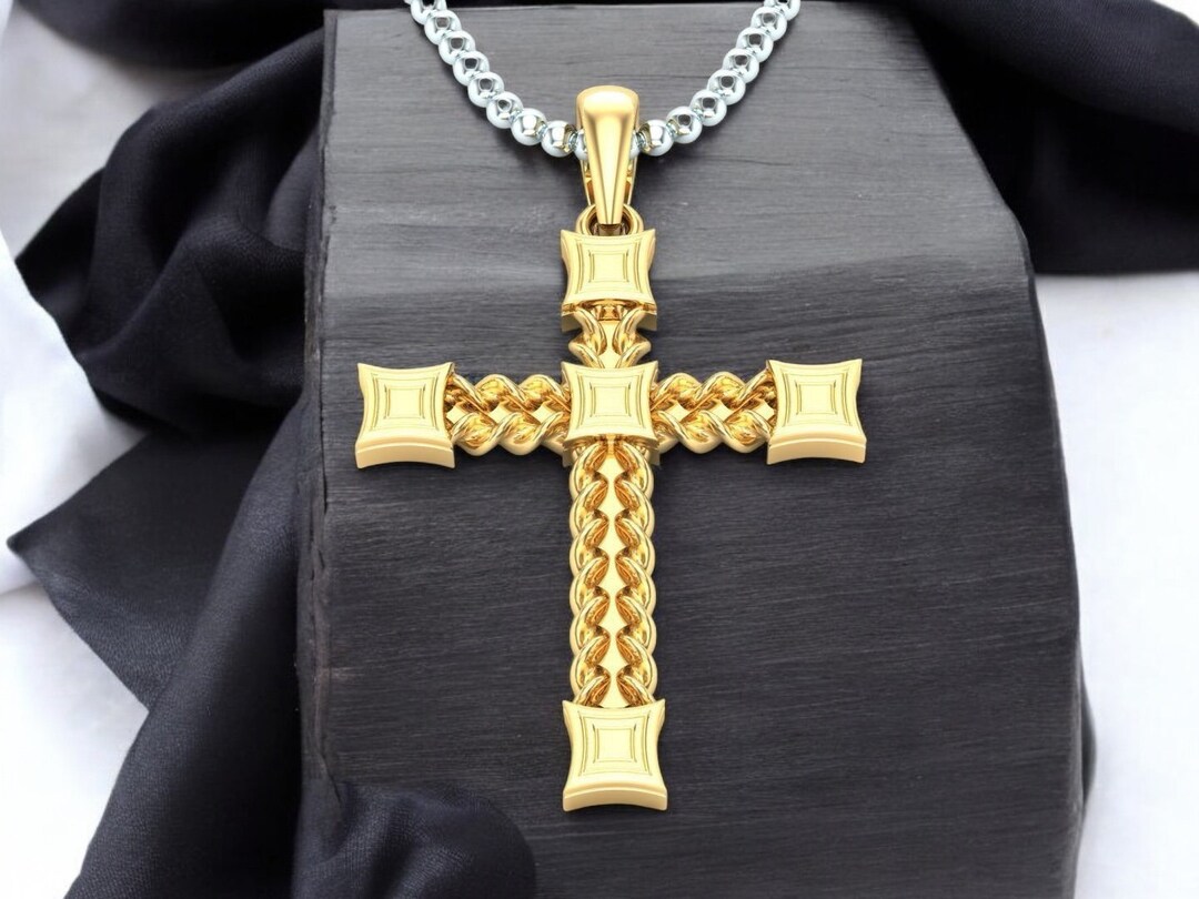 14k Solid Gold Cross Pendant, Unique Design Gold Cross Pendant, Unisex ...