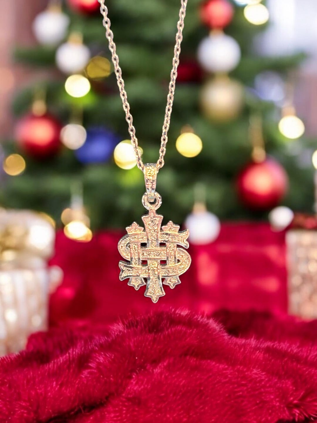 14k Solid Gold Jesus Christ Monogram IHS Pendant, Gold Christ Monogram ...