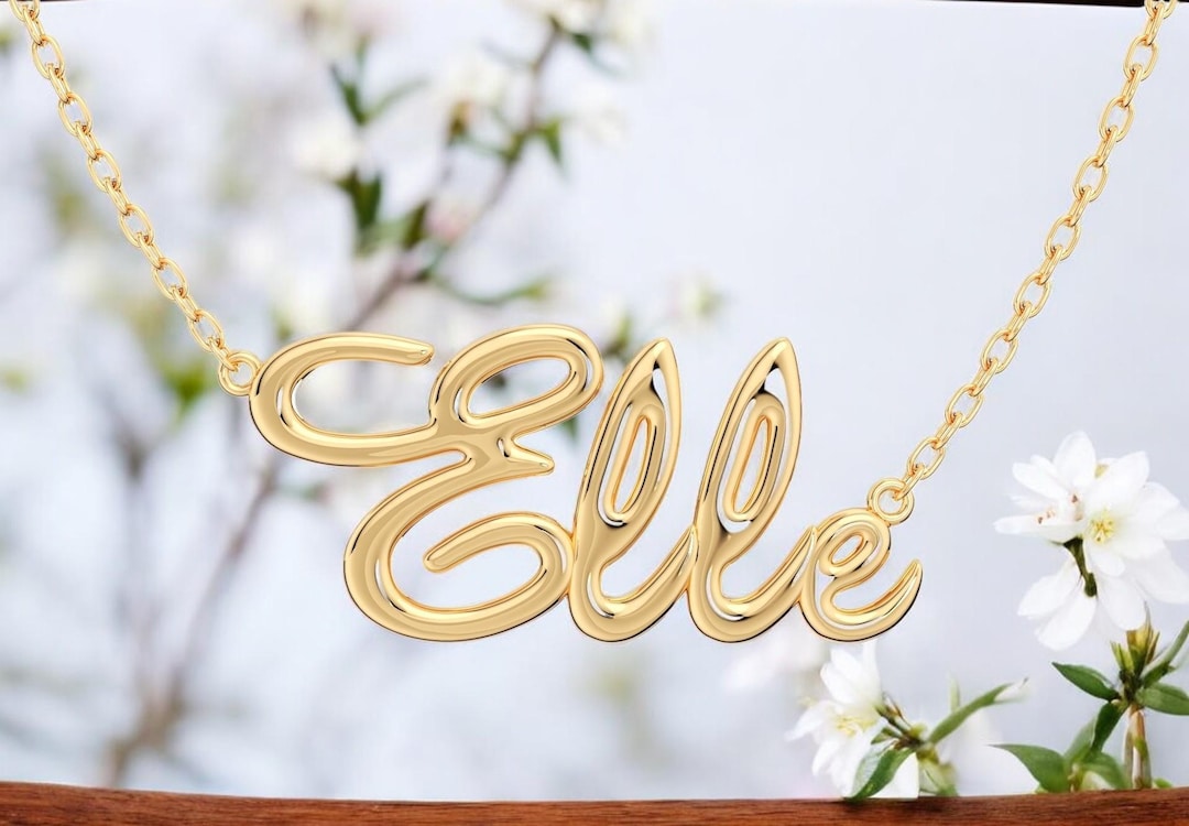 Gold Name Necklace Elle, Elle Name Necklace for Her, Elle Necklace ...