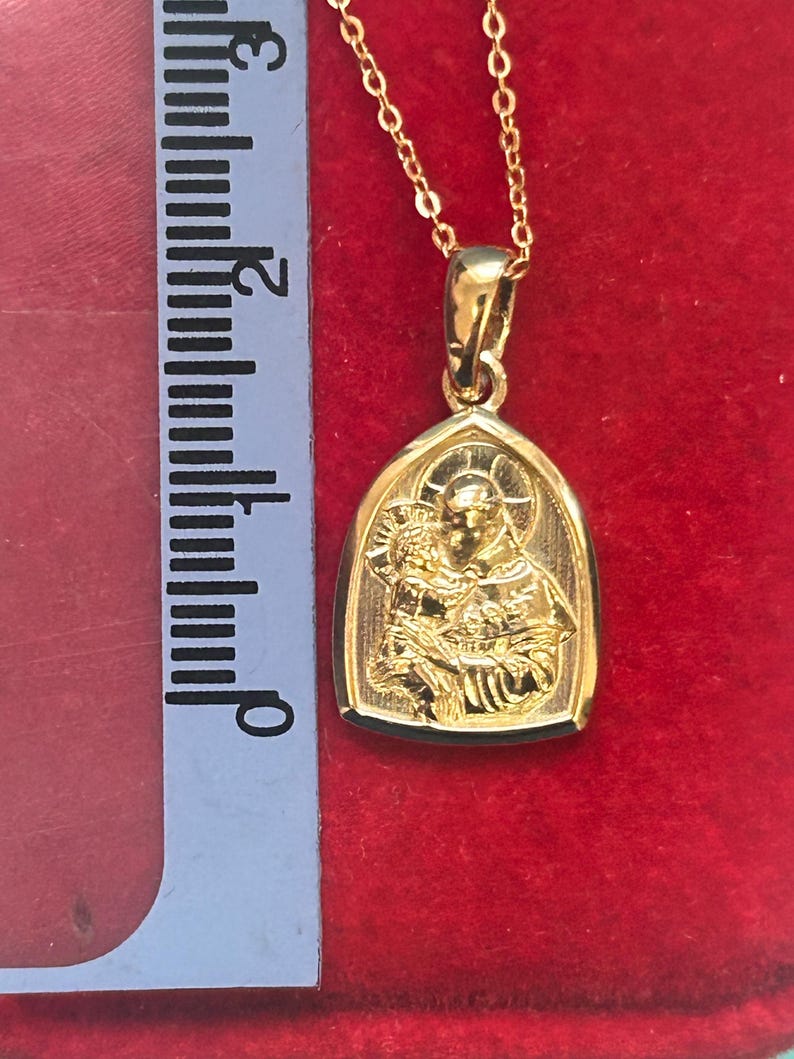 14k / 18k Solid Gold Saint Anthony Pendant, Amulet Shape Saint Anthony ...