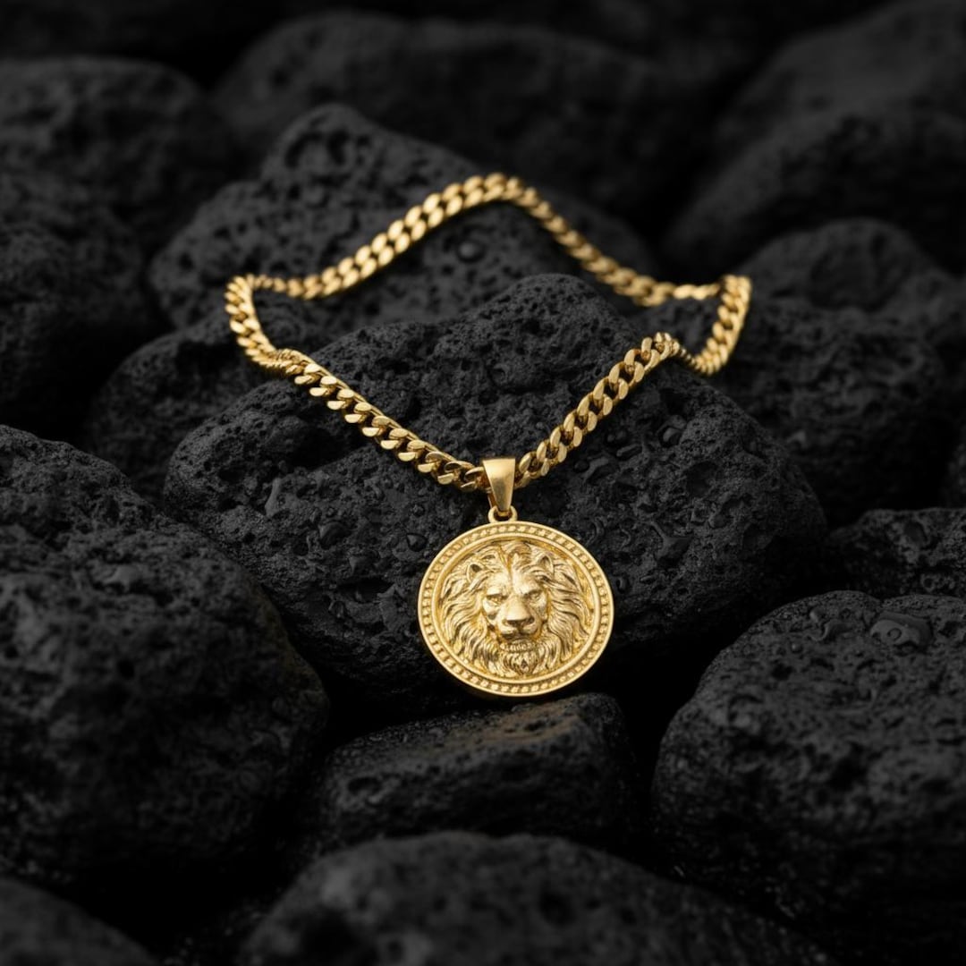 18k Solid Gold Lion Head Pendant, 18mm Round Unisex Angry Lion Charm - Etsy