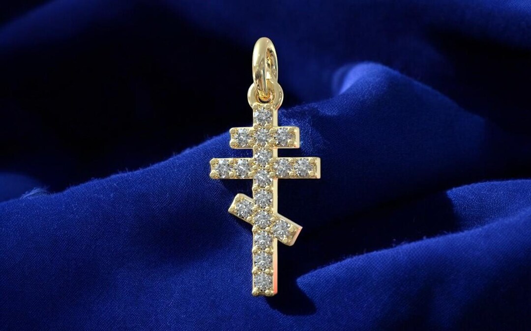 Diamond Orthodox Cross Necklace, 14k Gold Dainty Diamond Orthodox Cross ...
