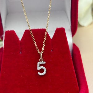 Diamond Number 5 Charm Pendant, 14k Solid Gold Diamond Number Charm for ...