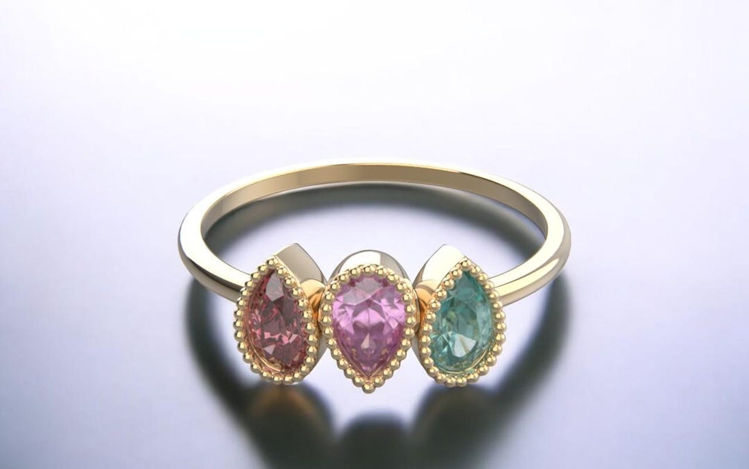 14K Solid Gold Bezel Set Pear Shape Birthstone Ring, Personalized Birthstone Statement Ring ...