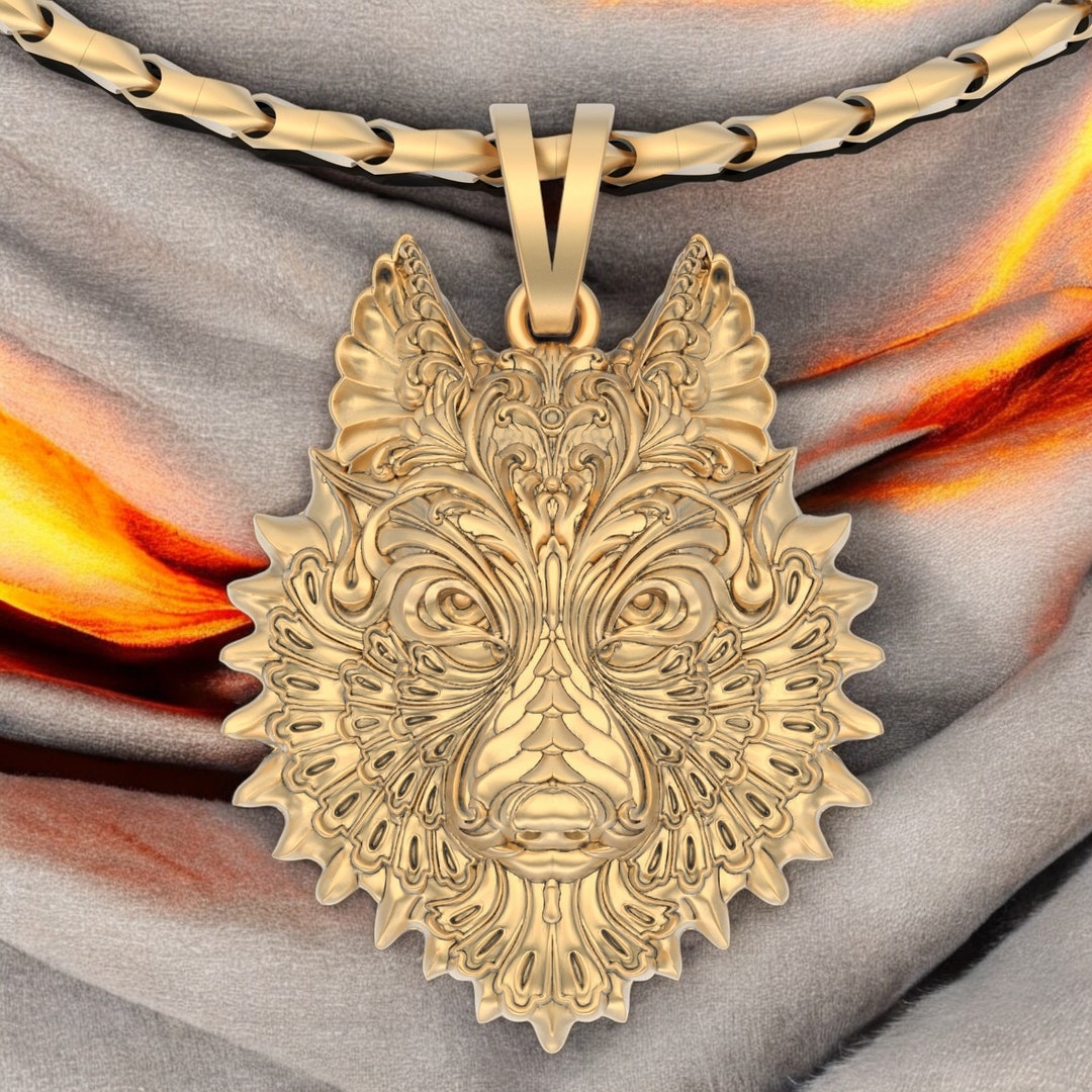 14K Solid Gold Wolf Pendant, Gold Wolf Pendant, Wolf Jewelry, Gift for ...
