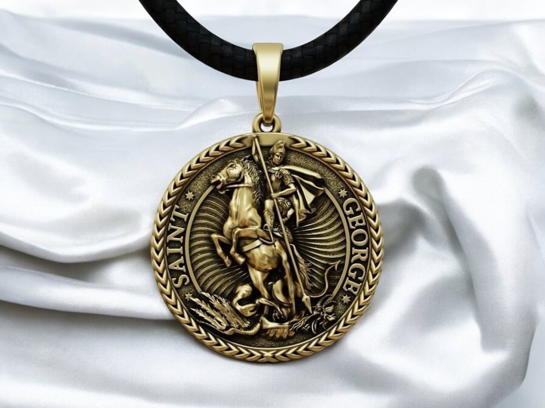 14k Solid Gold Saint George Pendant, St George Dragon Hunter Pendant ...