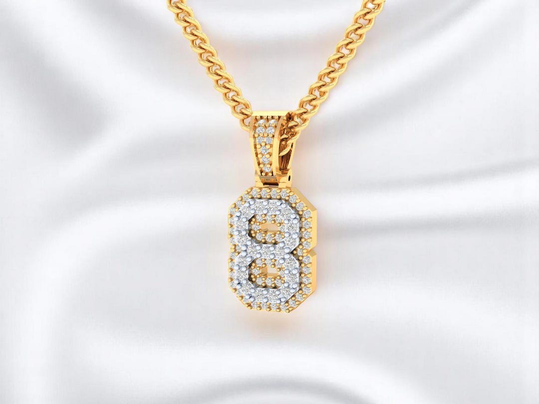 14K, 18K Solid Gold Number 8 Diamond Pendant, Number Diamond Pendant ...