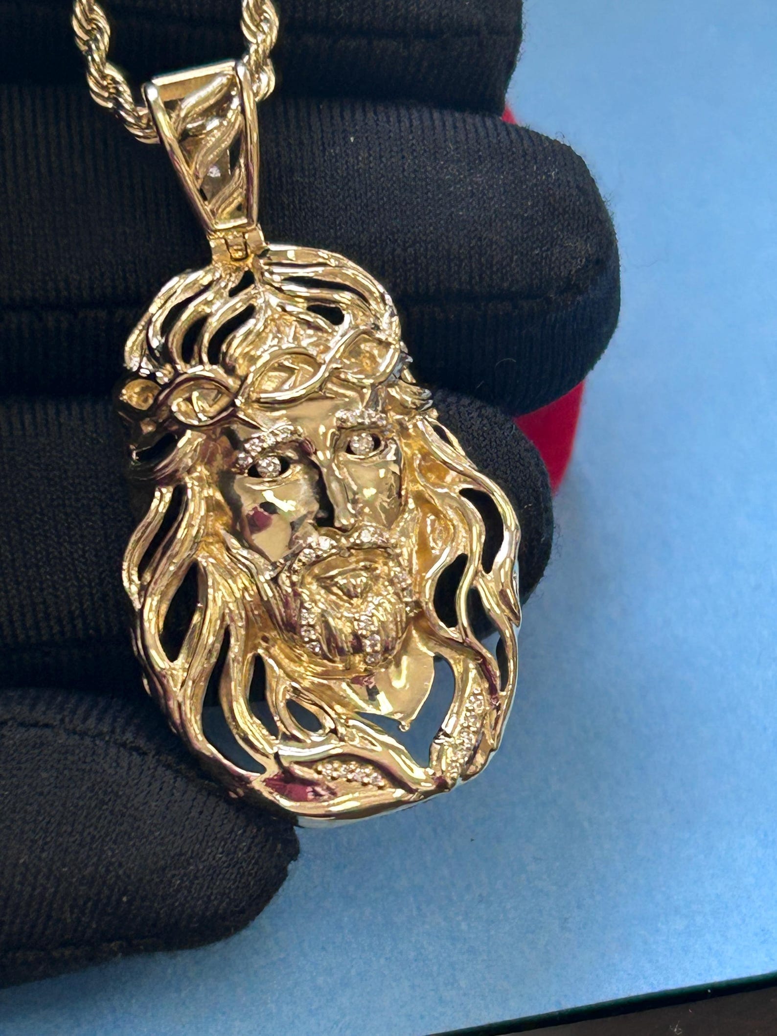 14K, 18K Solid Gold Diamond Jesus Pendant, Solid Gold 3D Jesus Pendant ...