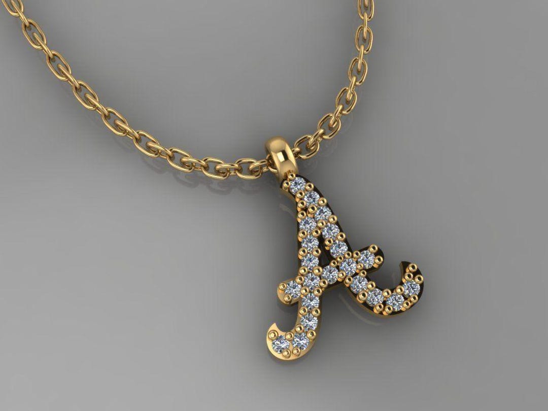 14K, 18K Solid Gold Diamond Initial A Necklace, Diamond Personalized ...