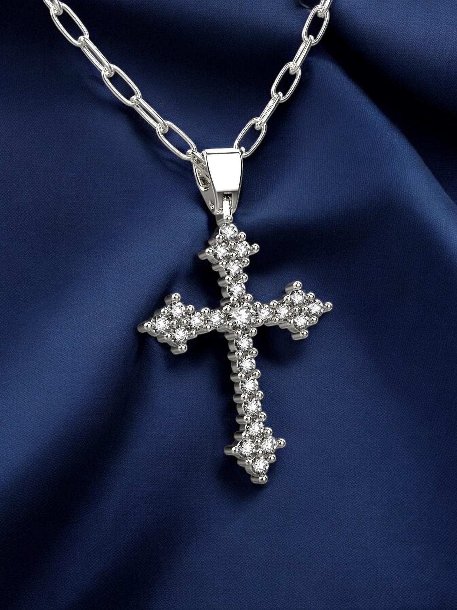 1.75ct Diamond Cross Necklace, 14k Solid Gold Unique Diamond Cross ...