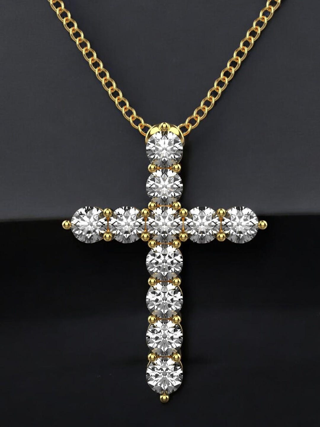2.25 Carat 14k Solid Gold Diamond Cross Necklace, Diamond Cross ...
