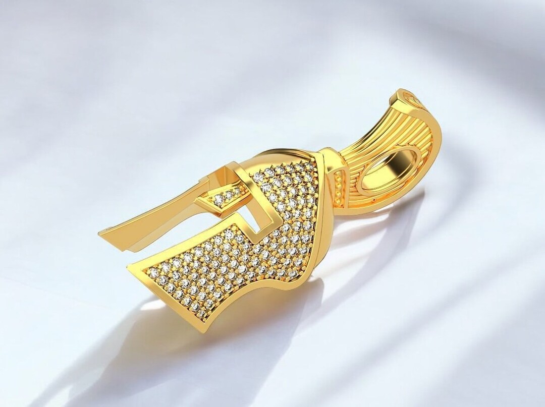 14k Solid Gold Diamond Spartan Helmet Pendant, Helmet Diamond Pendant ...