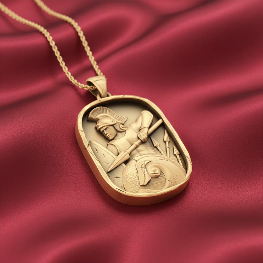 18k Solid Gold Roman Soldier Pendant, Unisex Trojan Warrior Pendant ...