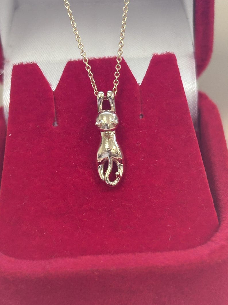 14k Solid Gold Hanging Cat Pendant, 14k Solid Gold Cat Pendant, Hanging ...