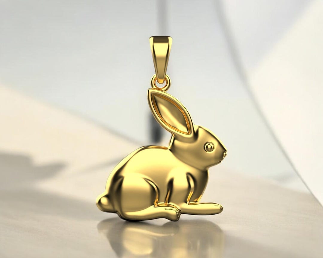 14k Solid Gold Rabbit Necklace, Gold Rabbit Necklace, Stylish Rabbit ...
