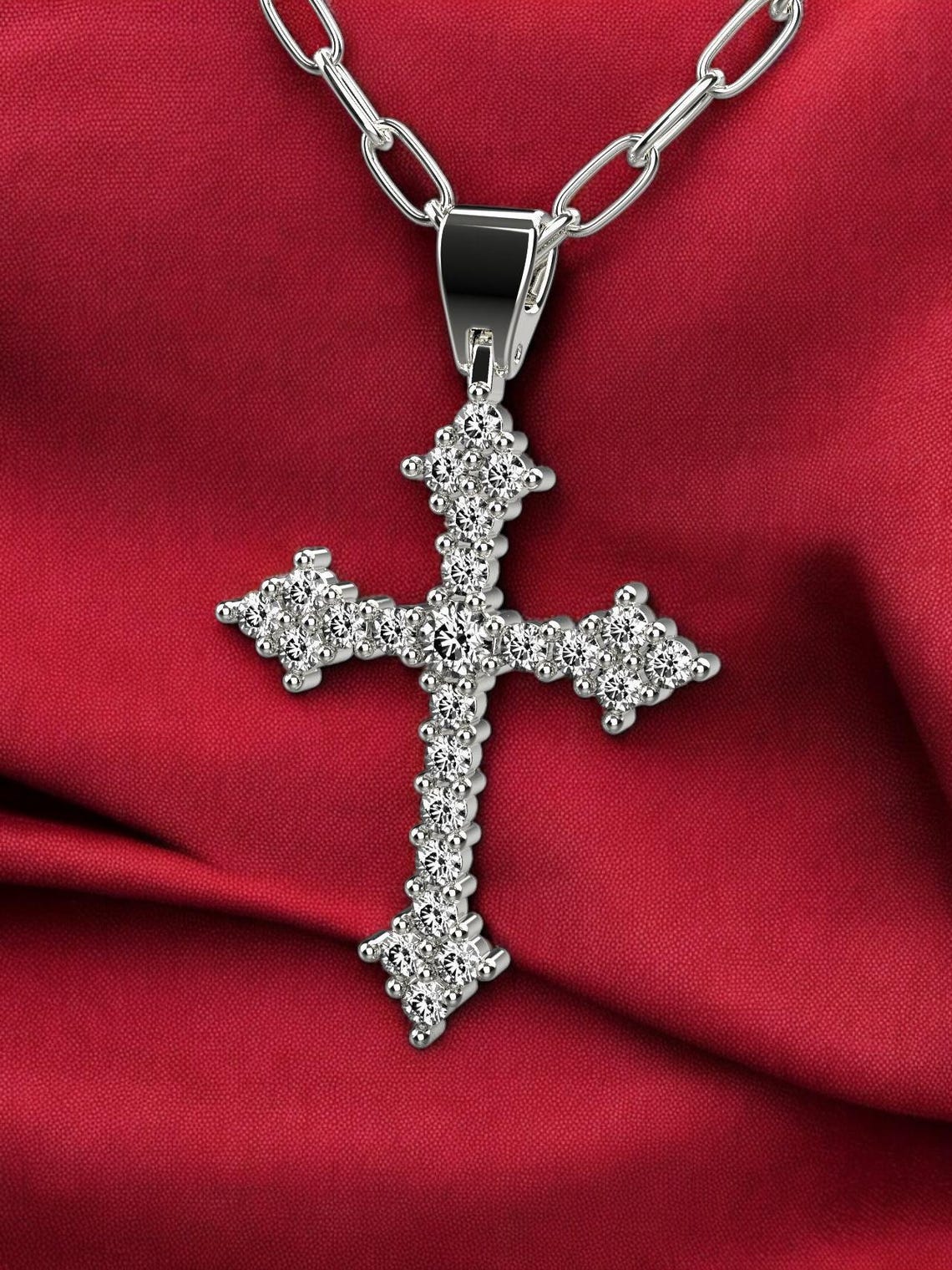 1.75ct Diamond Cross Necklace, 14k Solid Gold Unique Diamond Cross ...