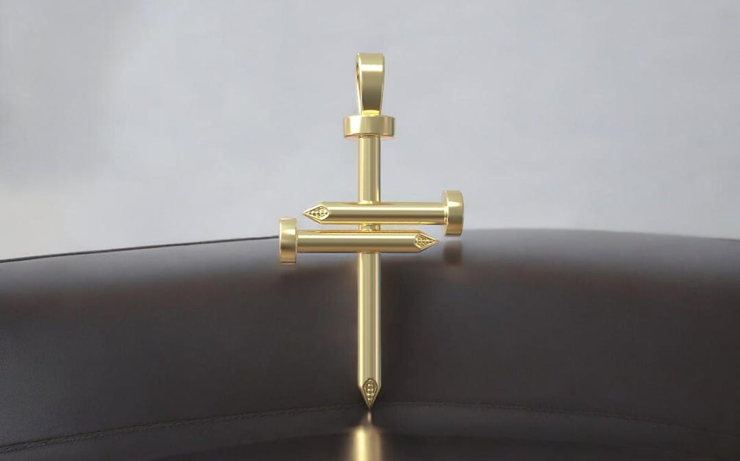 14k Solid Gold Nail Cross Pendant 1.25"x0.75", Nail Cross Pendant, 5.35 ...