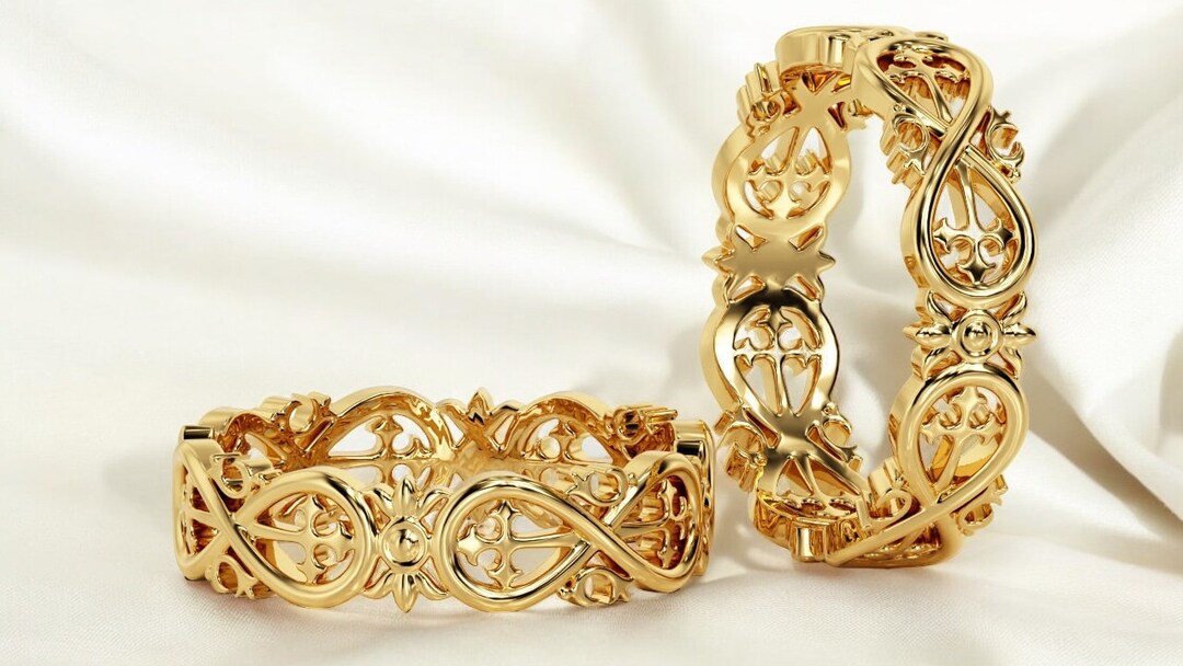 14k Solid Gold Cross Design Wedding Band, Gold Wedding Band With Cross ...