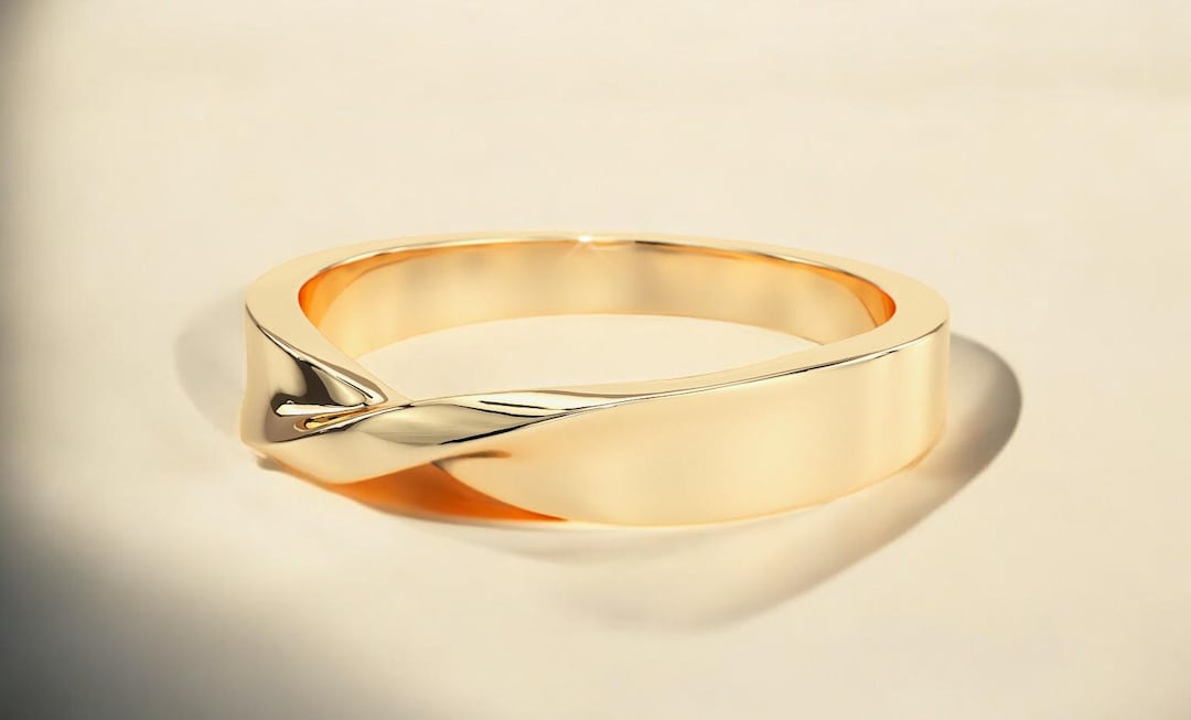 14k Solid Gold Mobius Twist Ring, Stylish Twist Gold Ring, Mobius Knot ...