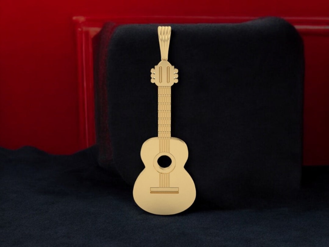 14K Solid Gold Guitar Pendant, Gold Guitar, Special Musician Gift ...