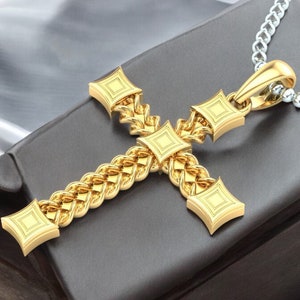 14k Solid Gold Cross Pendant, Unique Design Gold Cross Pendant, Unisex ...