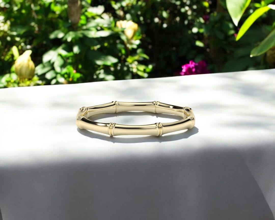 14k Solid Gold Bamboo Design Ring, Minimalistic Stacking Ring Solid ...