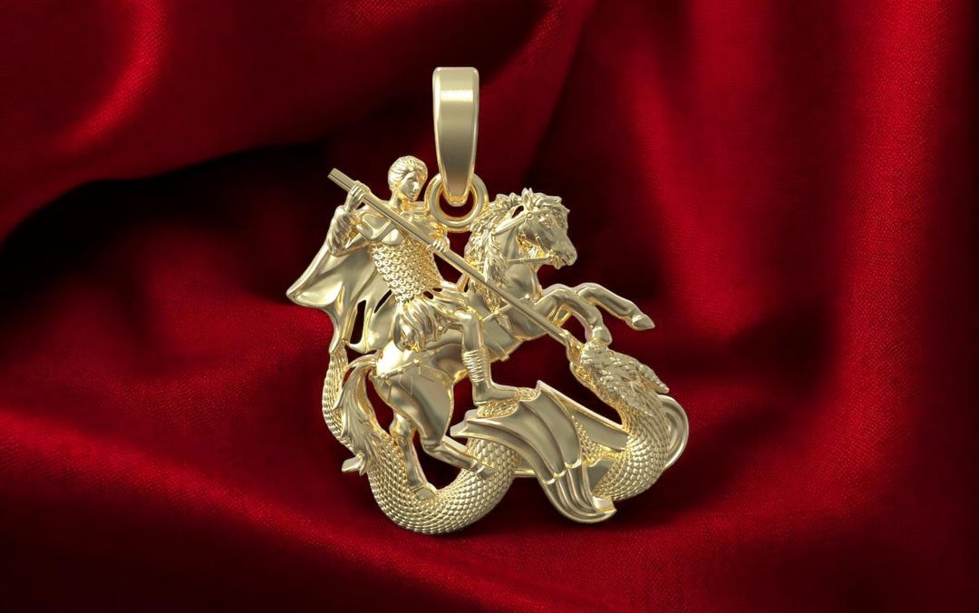 14k Solid Gold Saint George Pendant, Saint George Gold Pendant, Saint ...