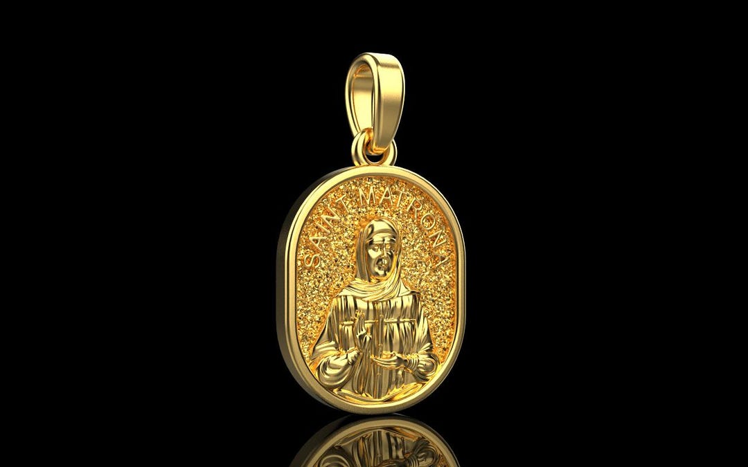 Buy 14k, 18k Solid Gold Saint Matrona Two Sided Charm Necklace, Pray ...