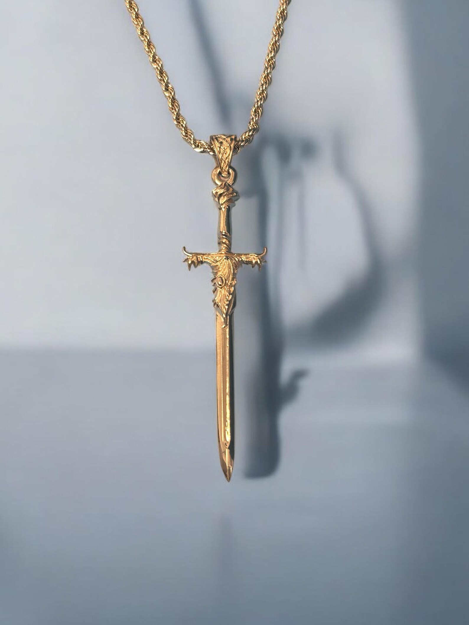 14k Solid Gold Sword Pendant, Unique Sword Pendant, Unisex Sword Gold ...