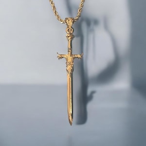 14k Solid Gold Sword Pendant, Unique Sword Pendant, Unisex Sword Gold ...